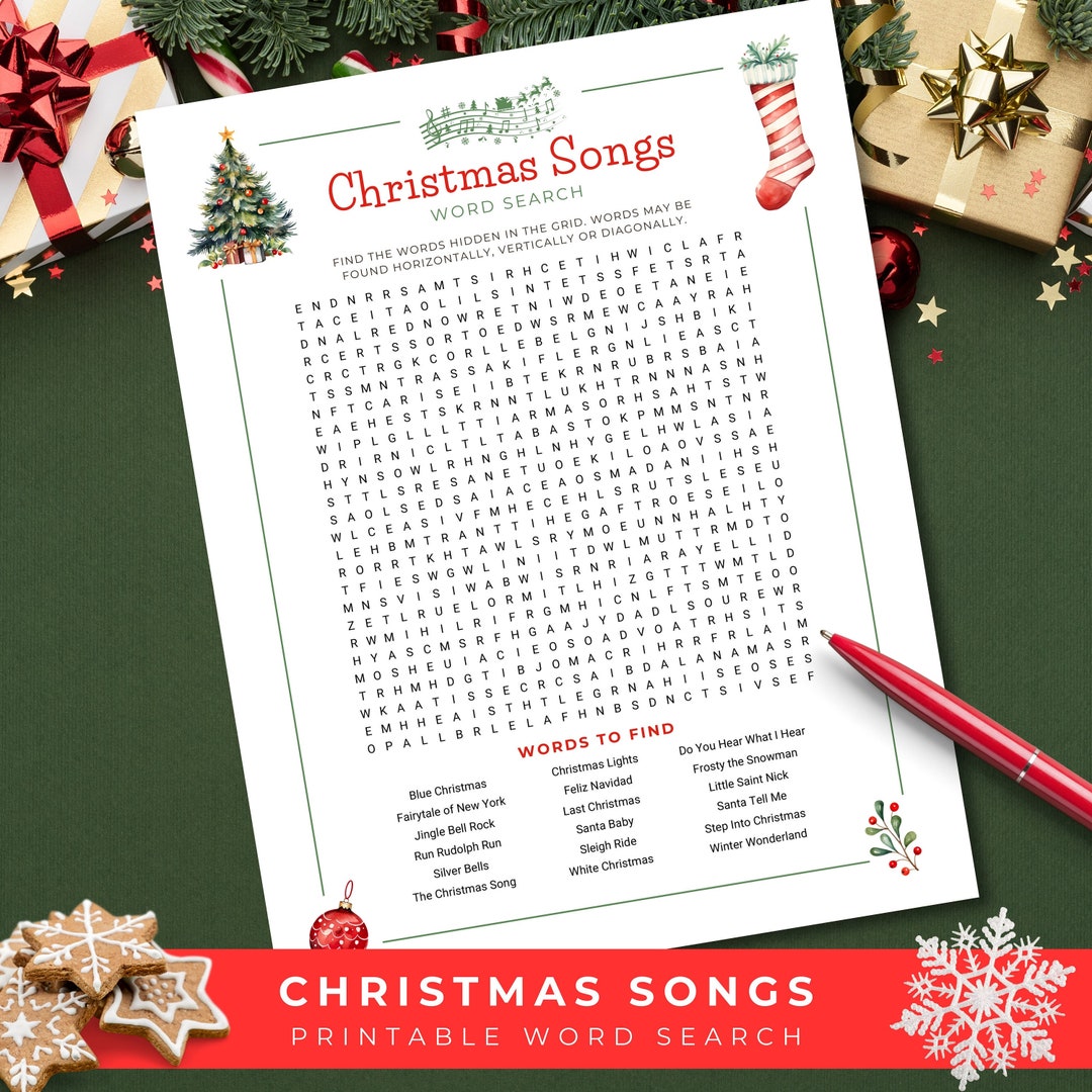 Christmas Songs Word Search, Holiday Music Puzzle Game for Adults ...