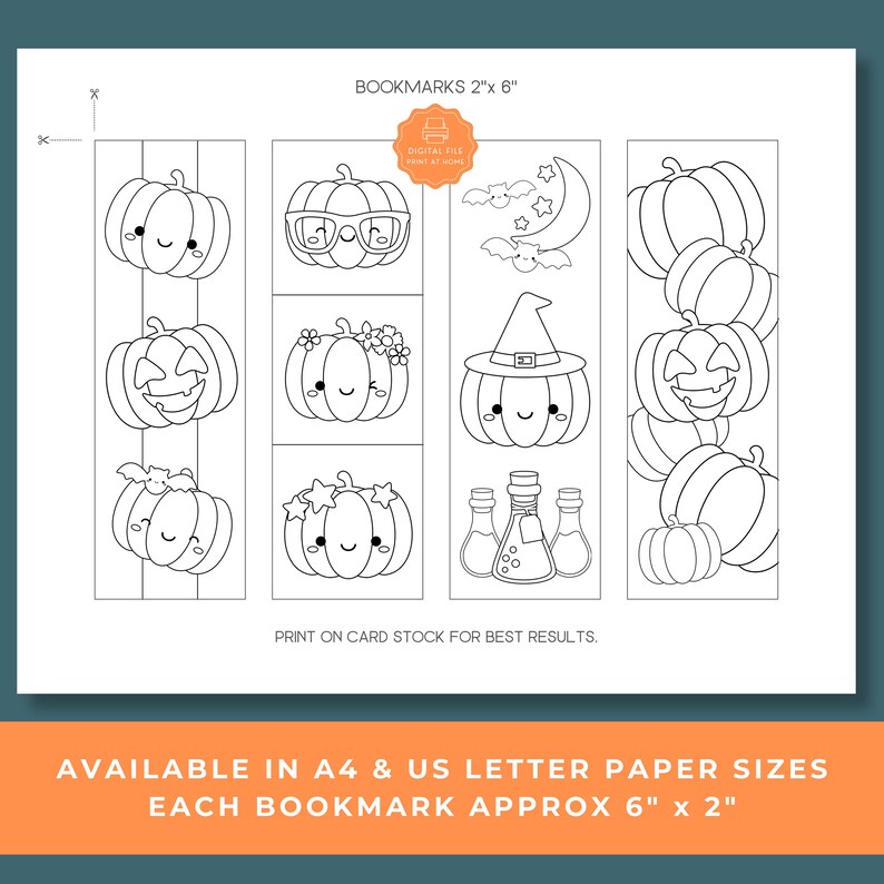 Halloween Coloring Bookmarks, Pumpkin Bookmarks to Color, Cute ...