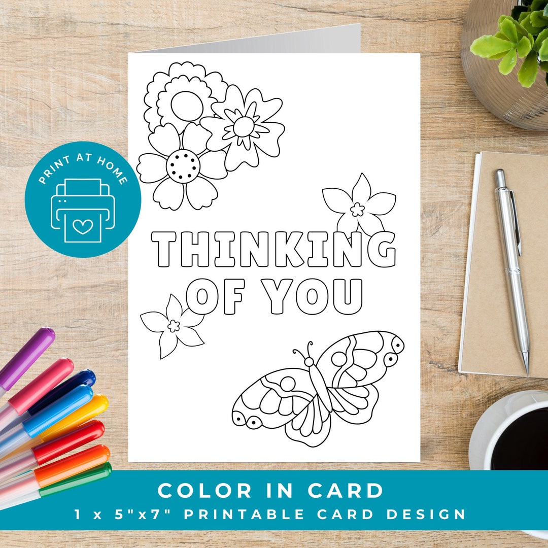 Thinking of You Coloring Cards, Printable Thinking of You Card to Color ...