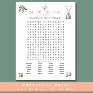 Anxiety Relief Word Search Puzzles, Printable Self Care Activity ...