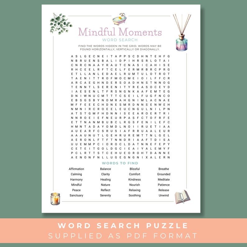 Anxiety Relief Word Search Puzzles, Printable Self Care Activity ...