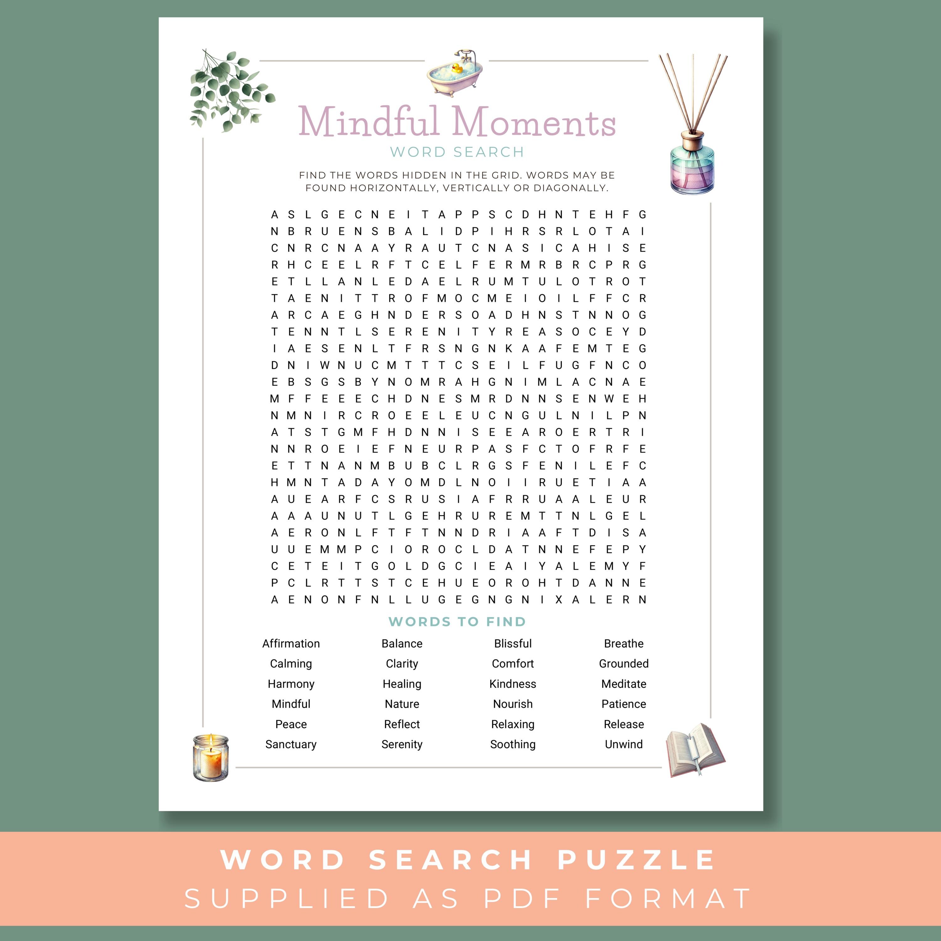 Anxiety Relief Word Search Puzzles, Printable Self Care Activity ...