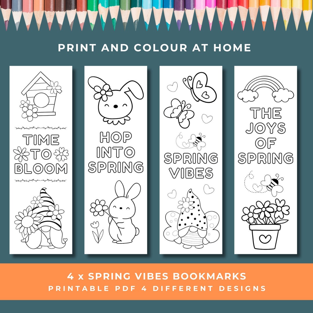 Spring Coloring Bookmarks, Coloring Bookmark for Kids, Printable ...