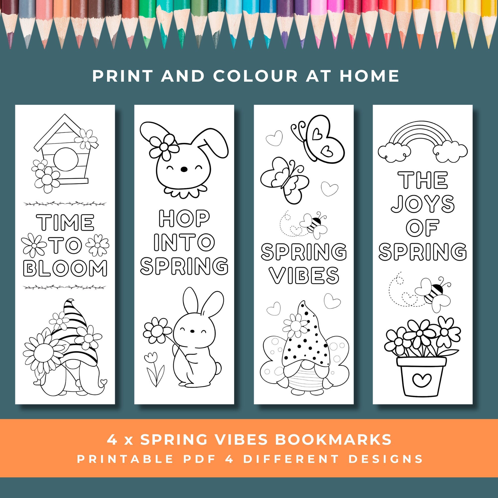 Spring Coloring Bookmarks, Coloring Bookmark for Kids, Printable ...
