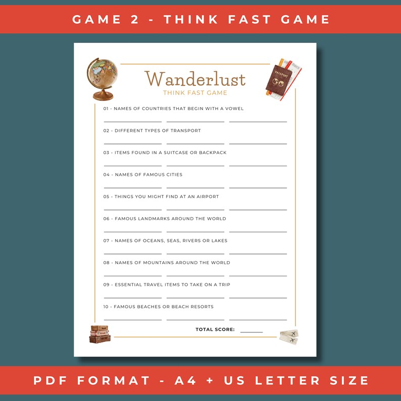 Wanderlust Travel Party Games for Adults, Printable Birthday Party ...