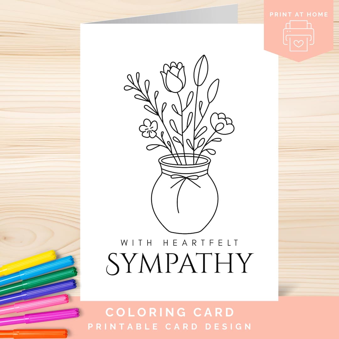 Sympathy Coloring Card Printable, With Heartfelt Sympathy Card to Color ...