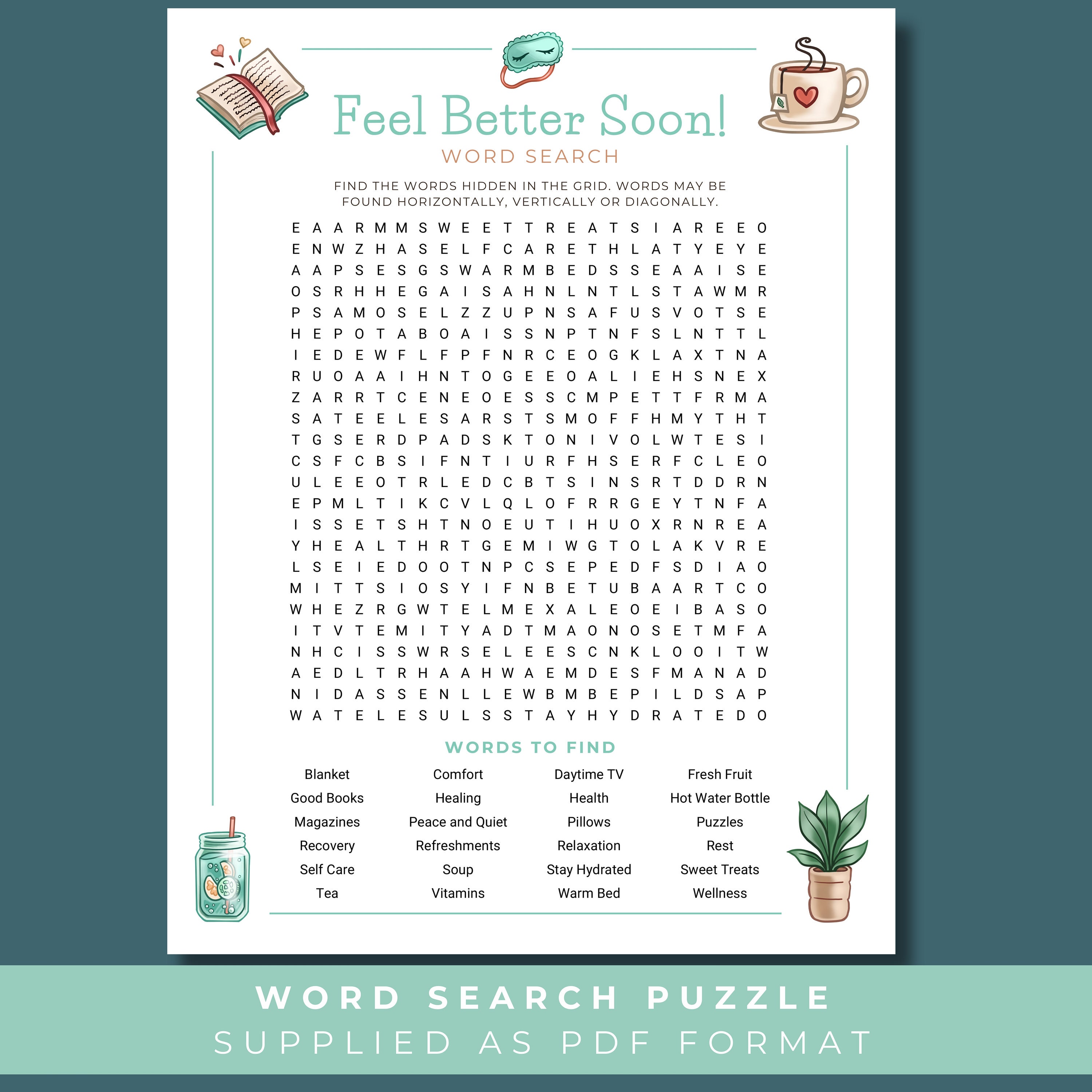 Feel Better Soon Word Search, Printable Get Well Soon Gifts, Word Games ...