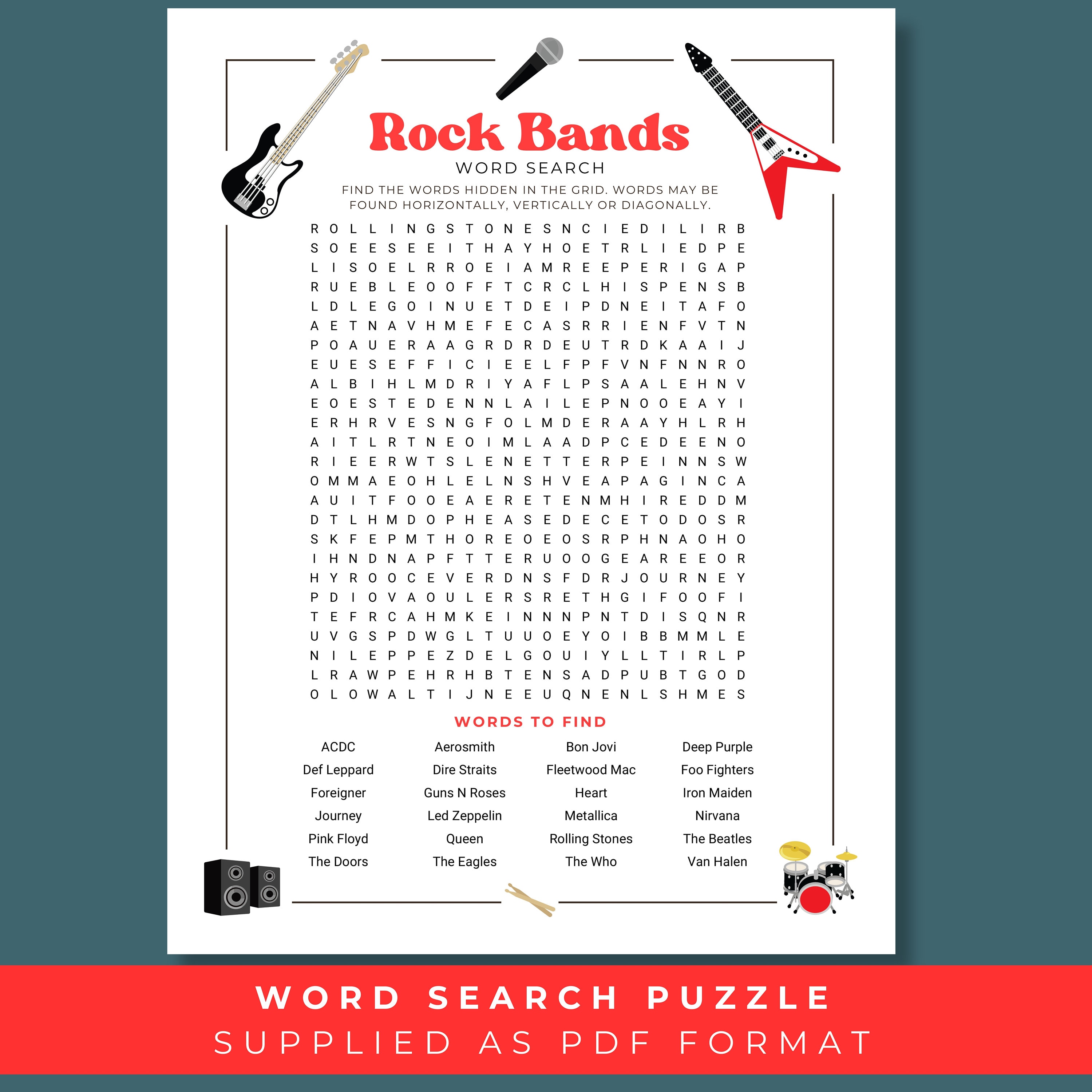Rock Bands Word Search Puzzle: Classic Rock Music (digital Download) - Etsy
