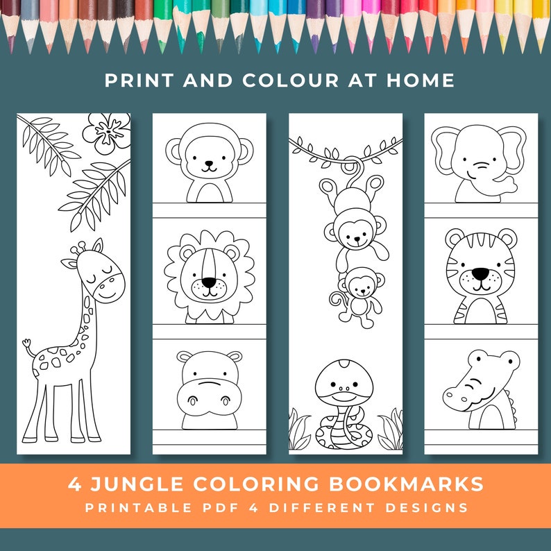 Jungle Animal Coloring Bookmarks, Printable Bookmarks to Color In ...