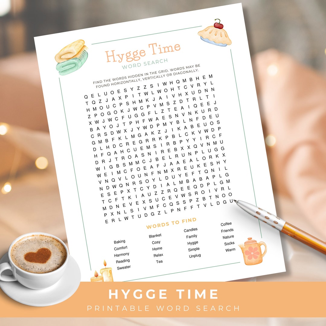 Hygge Word Search, Printable Fall Word Search, Word Search for Adults ...