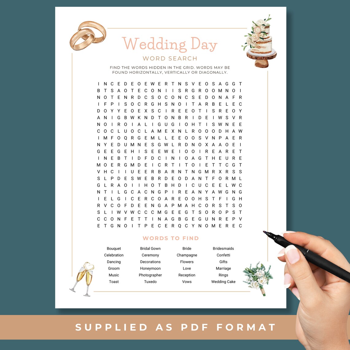 Wedding Word Search, Bridal Shower Printable Games, Wedding Puzzles for ...