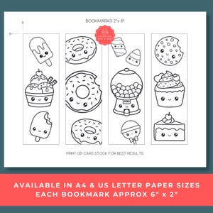 Kawaii Coloring Bookmarks, Printable Bookmarks to Color, Cute Food ...