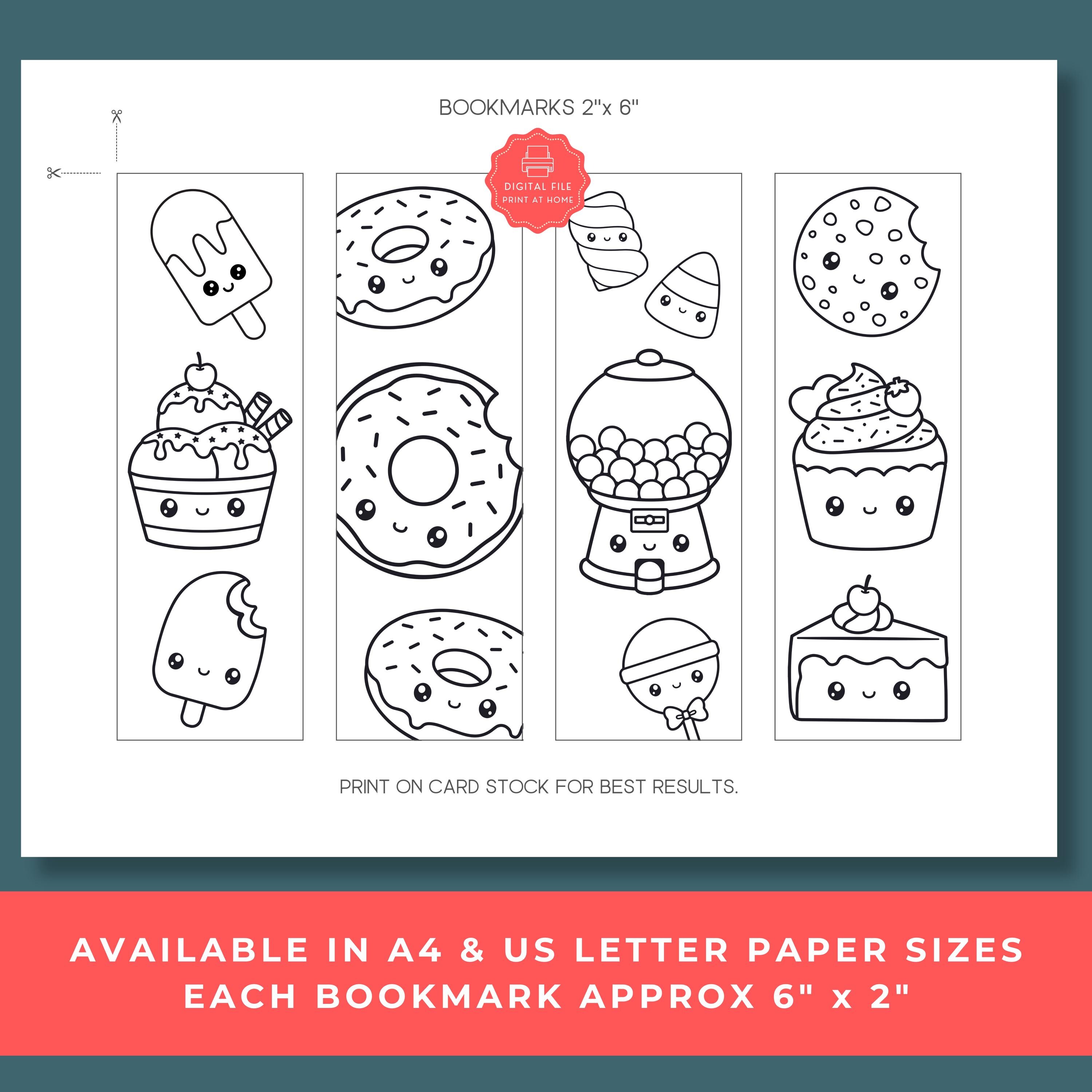 Kawaii Coloring Bookmarks, Cute Food Bookmarks to Color, Mindful ...