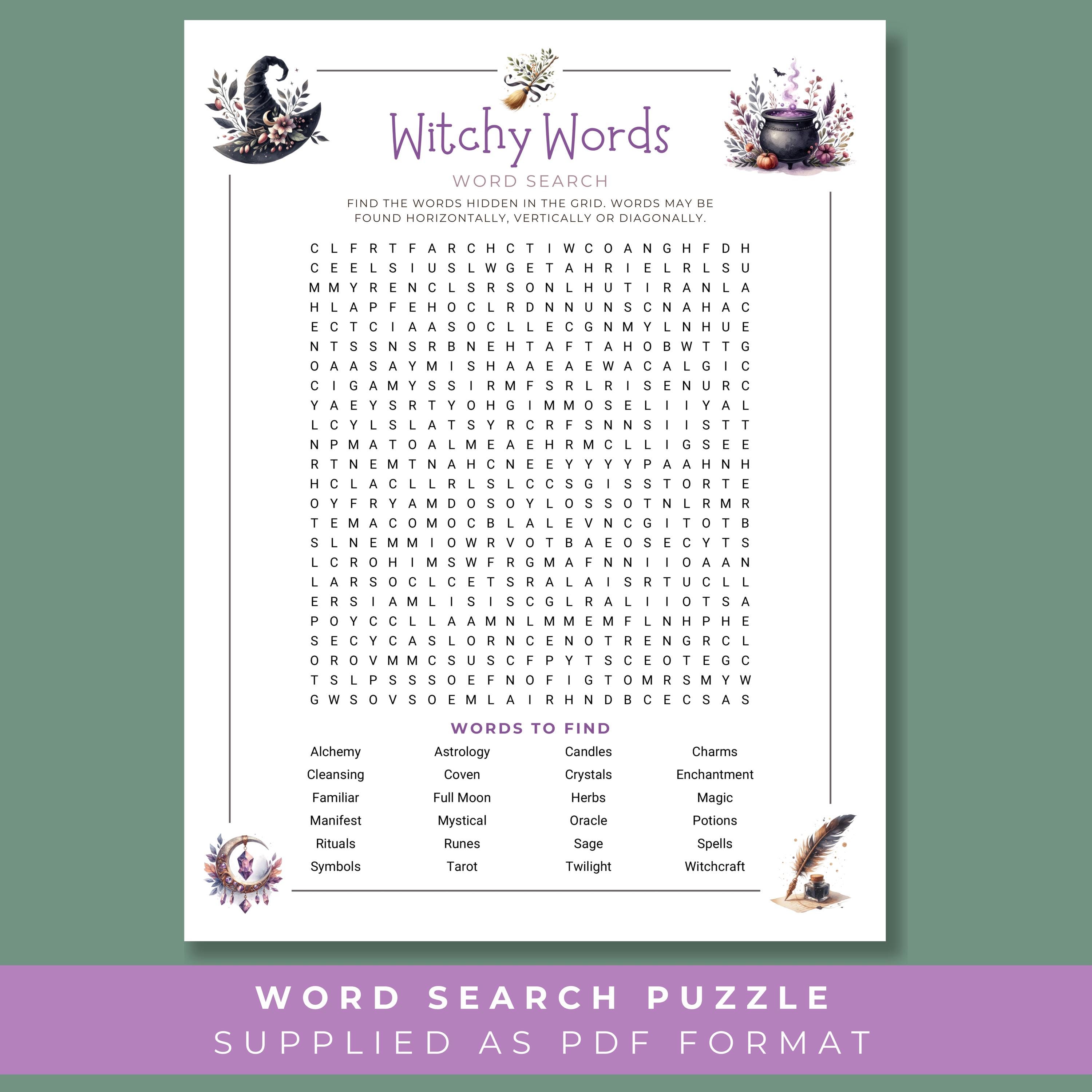 Witch Printable Word Search Puzzle, Mystical Self-care Activity for ...