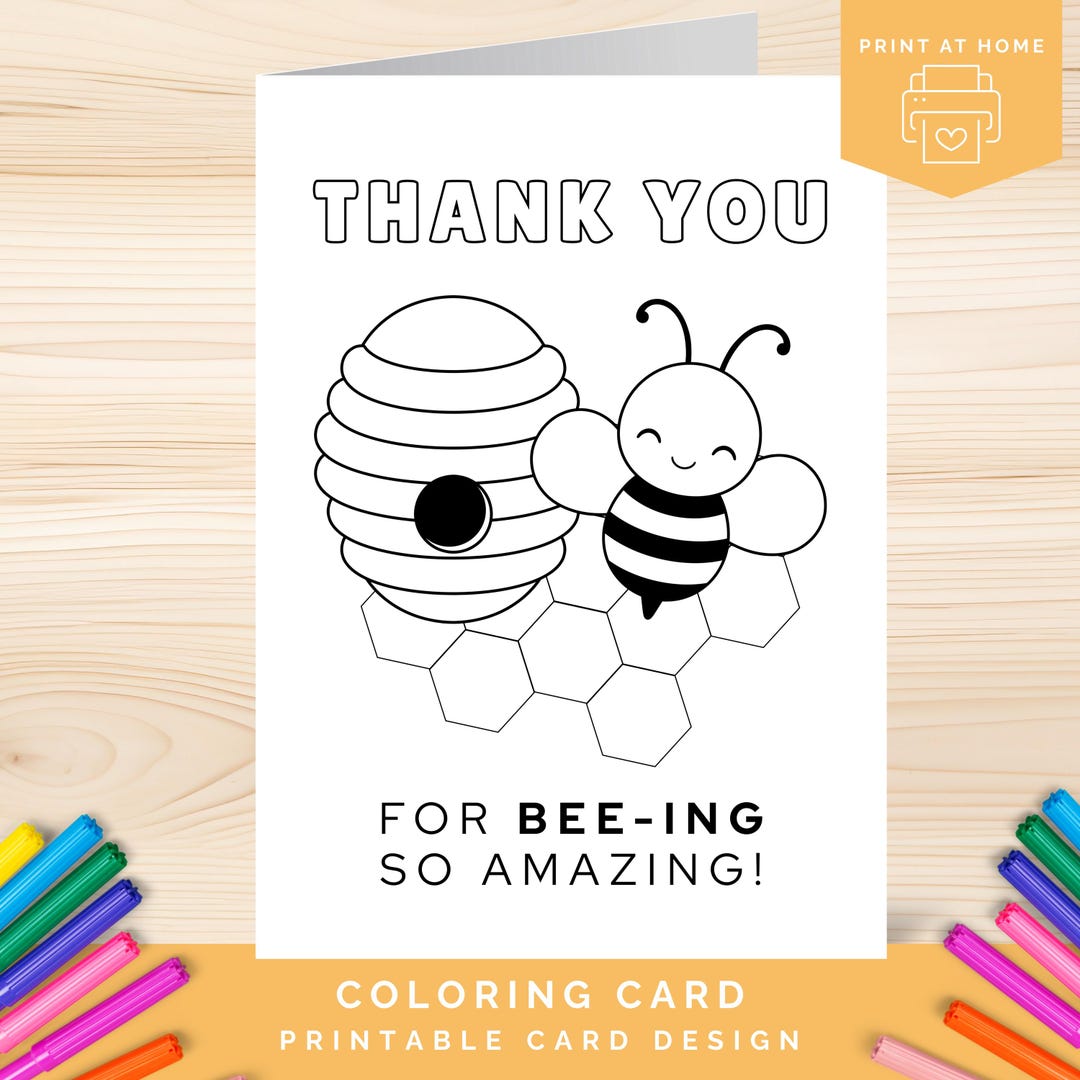 Printable Thank You Card to Color, Cute Thank You Card, Coloring Card ...