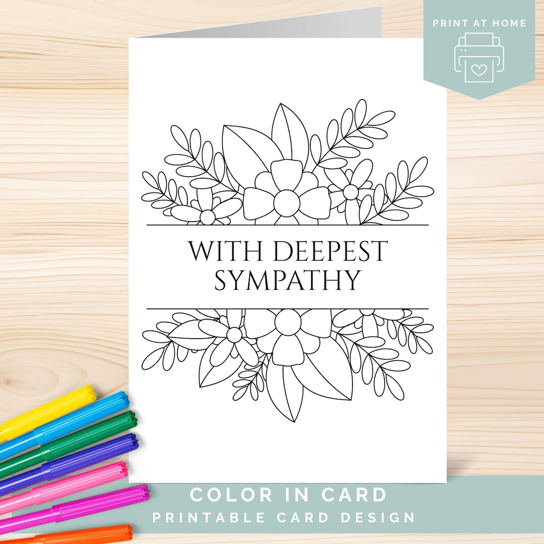 Sympathy Coloring Card Printable, Floral Condolence Card to Color, With ...