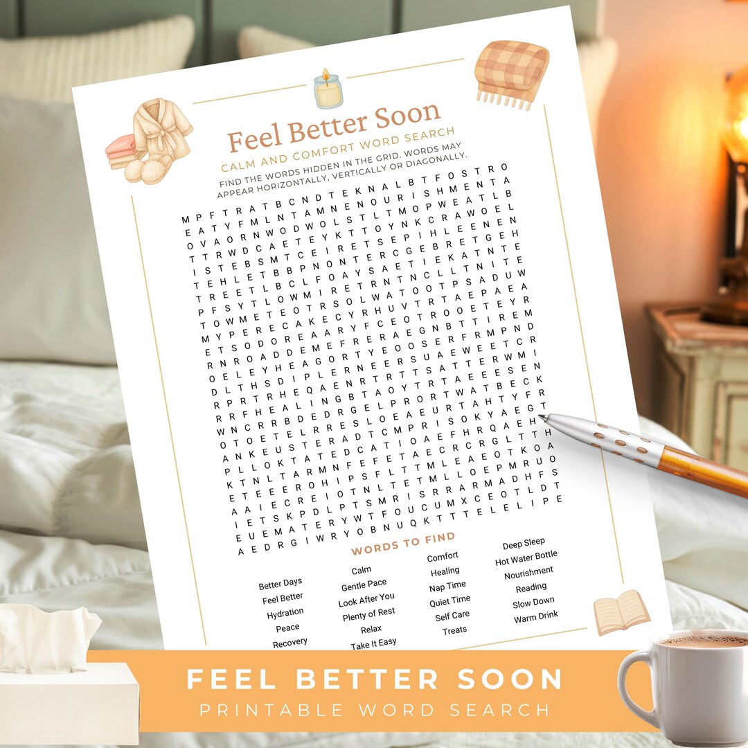 Feel Better Soon Word Search, Printable Get Well Soon Gift for Adults ...