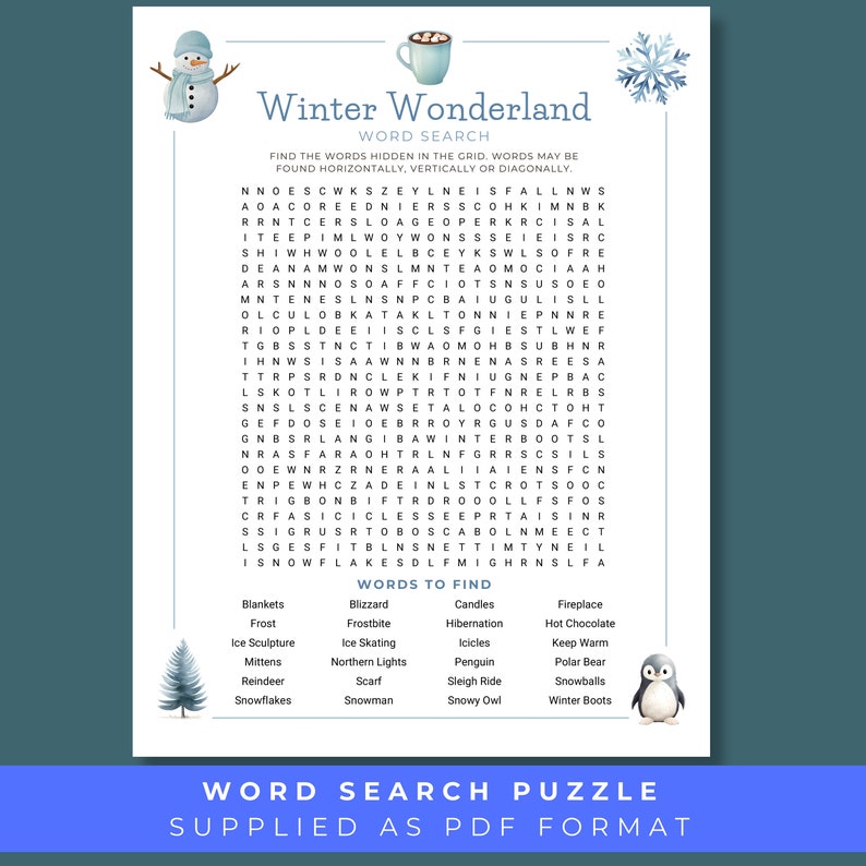 Winter Wonderland Word Search, Printable Christmas Party Game for ...