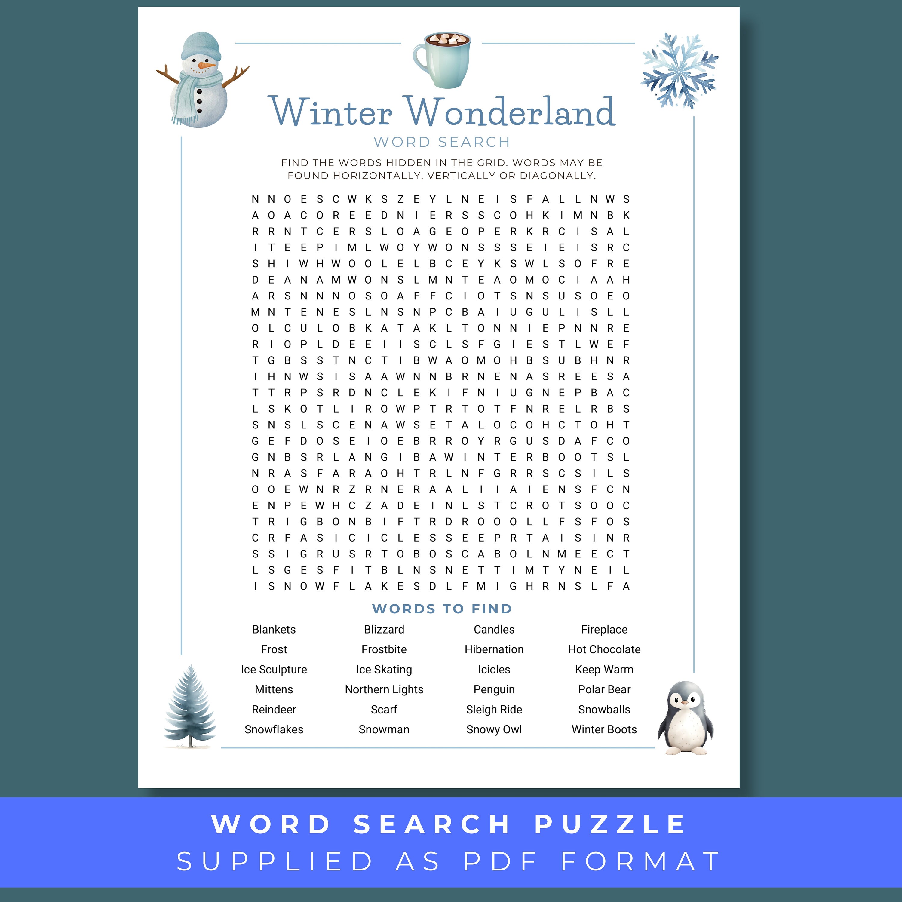 Winter Wonderland Word Search, Printable Christmas Party Game for ...