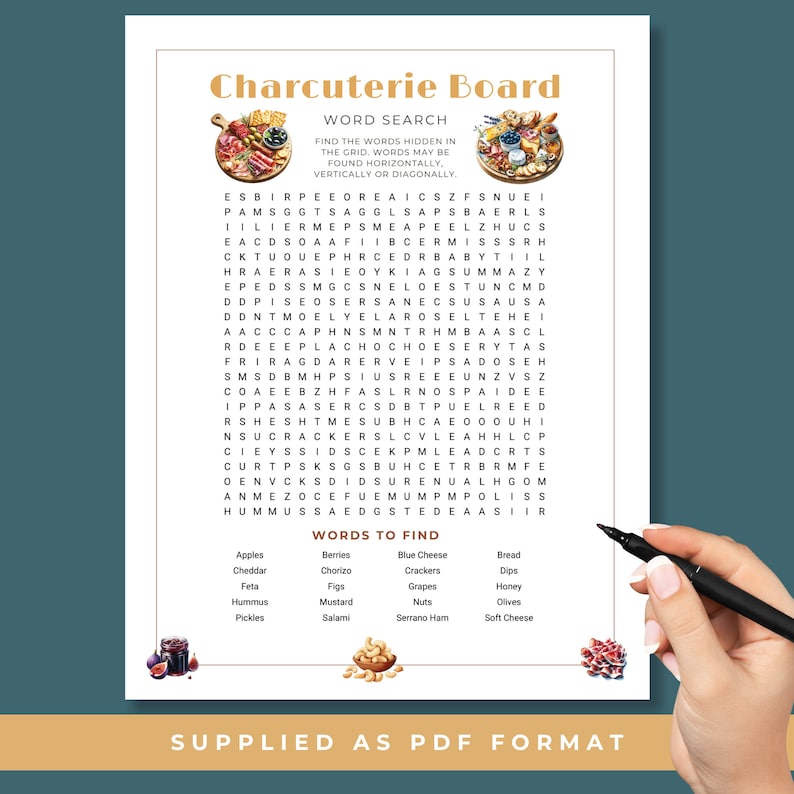 Charcuterie Word Search, Foodie Party Game, Printable Dinner Party Game ...