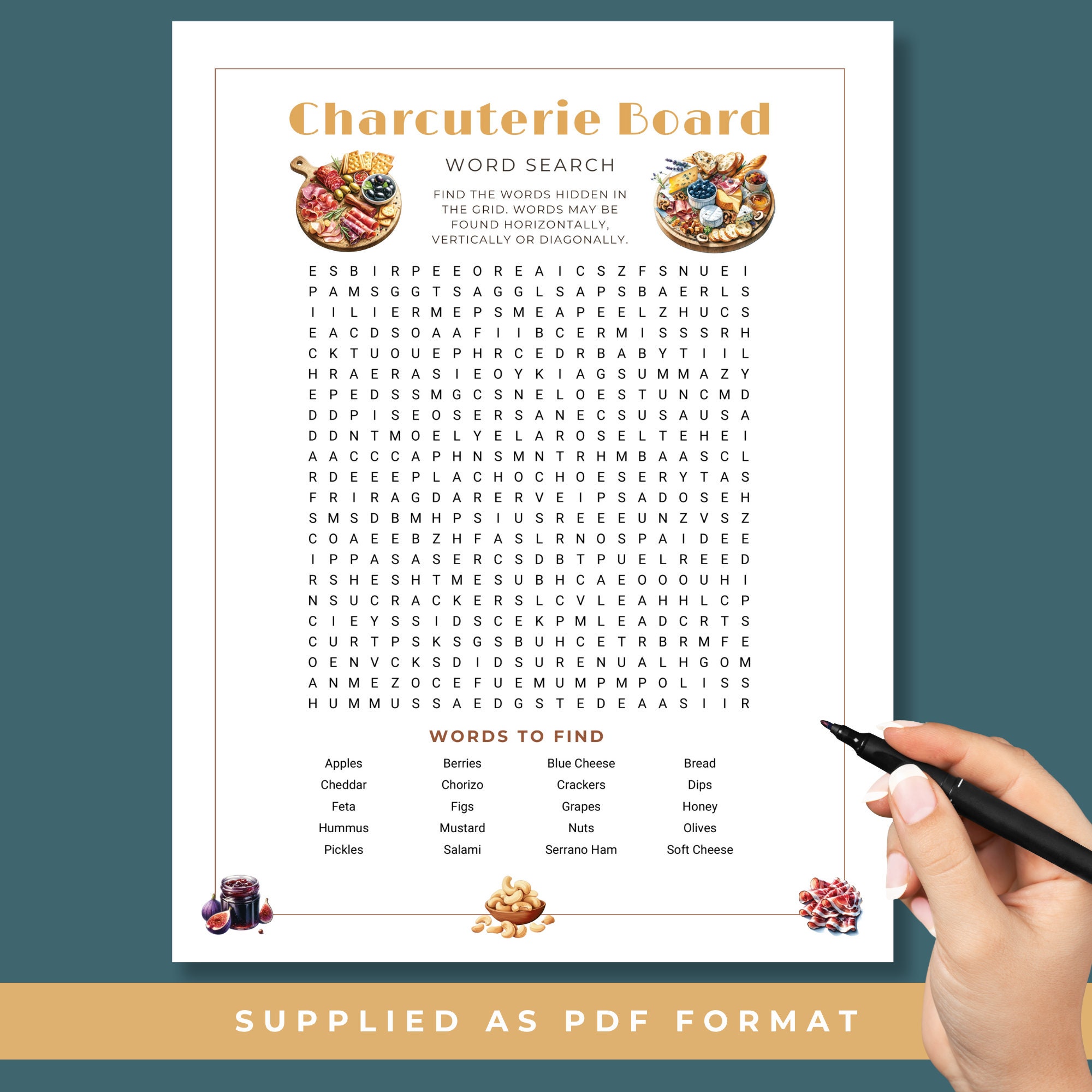 Charcuterie Word Search Printable, Charcuterie Board Party Game, Dinner ...