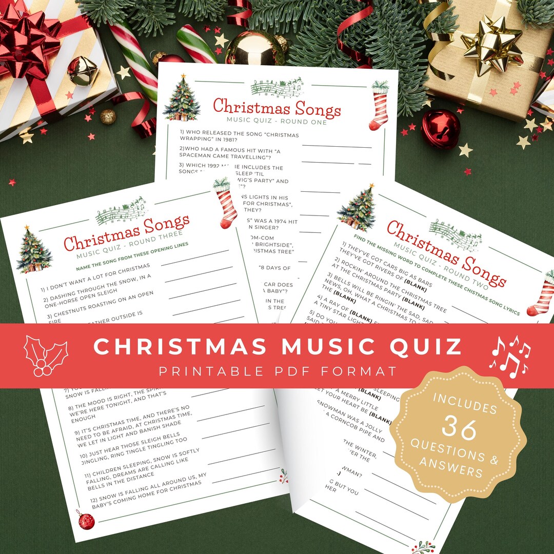 Christmas Music Quiz, Printable Christmas Party Game, Holiday Trivia ...