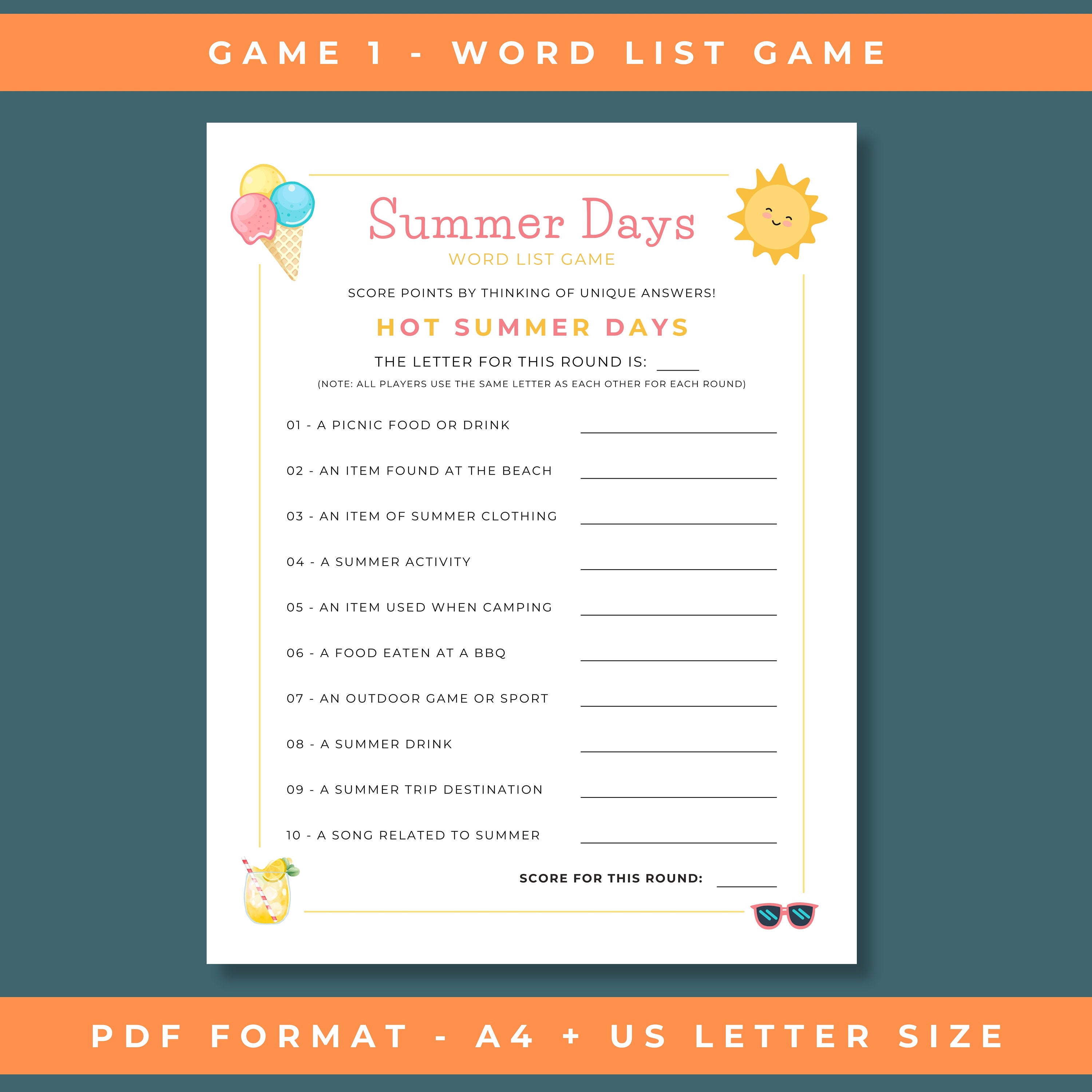 Summer Party Games for Adults, Printable Garden Party Games, Word List ...