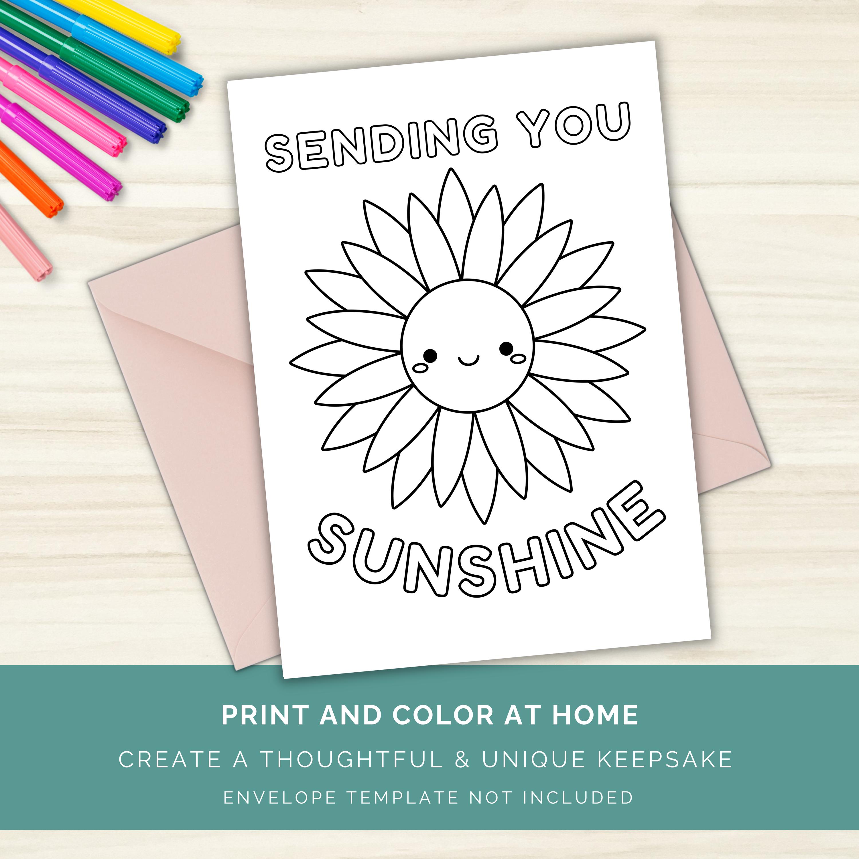 Sending You Sunshine Coloring Card, Printable Thinking of You Card to ...