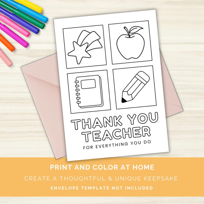 Printable Thank You Teacher Card to Color, End of School Year Card ...