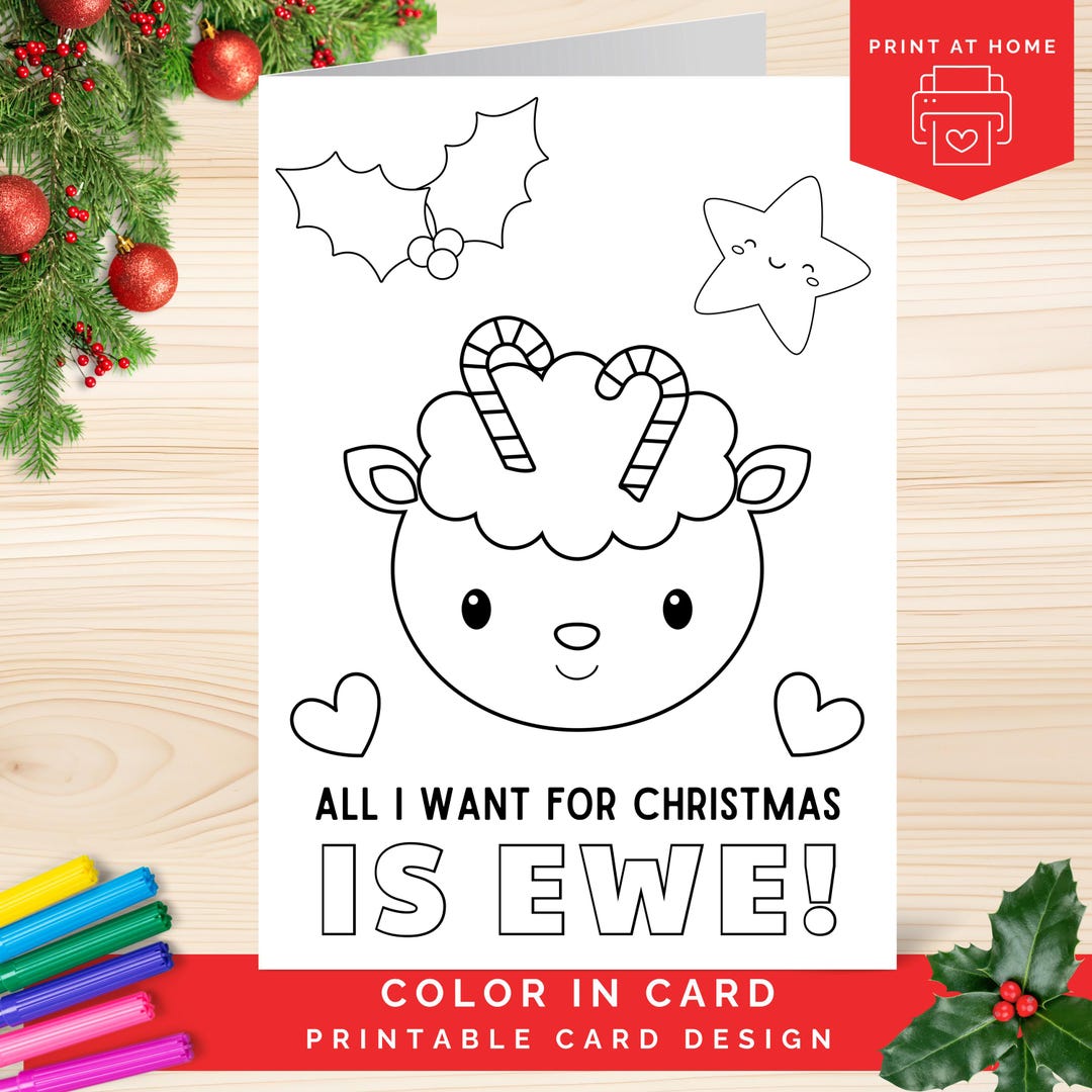 Funny Christmas Coloring Card, Printable Holiday Card to Color, DIY ...