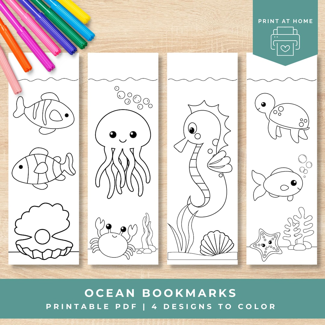 Ocean Coloring Bookmarks Printable, Under the Sea Bookmarks to Color ...