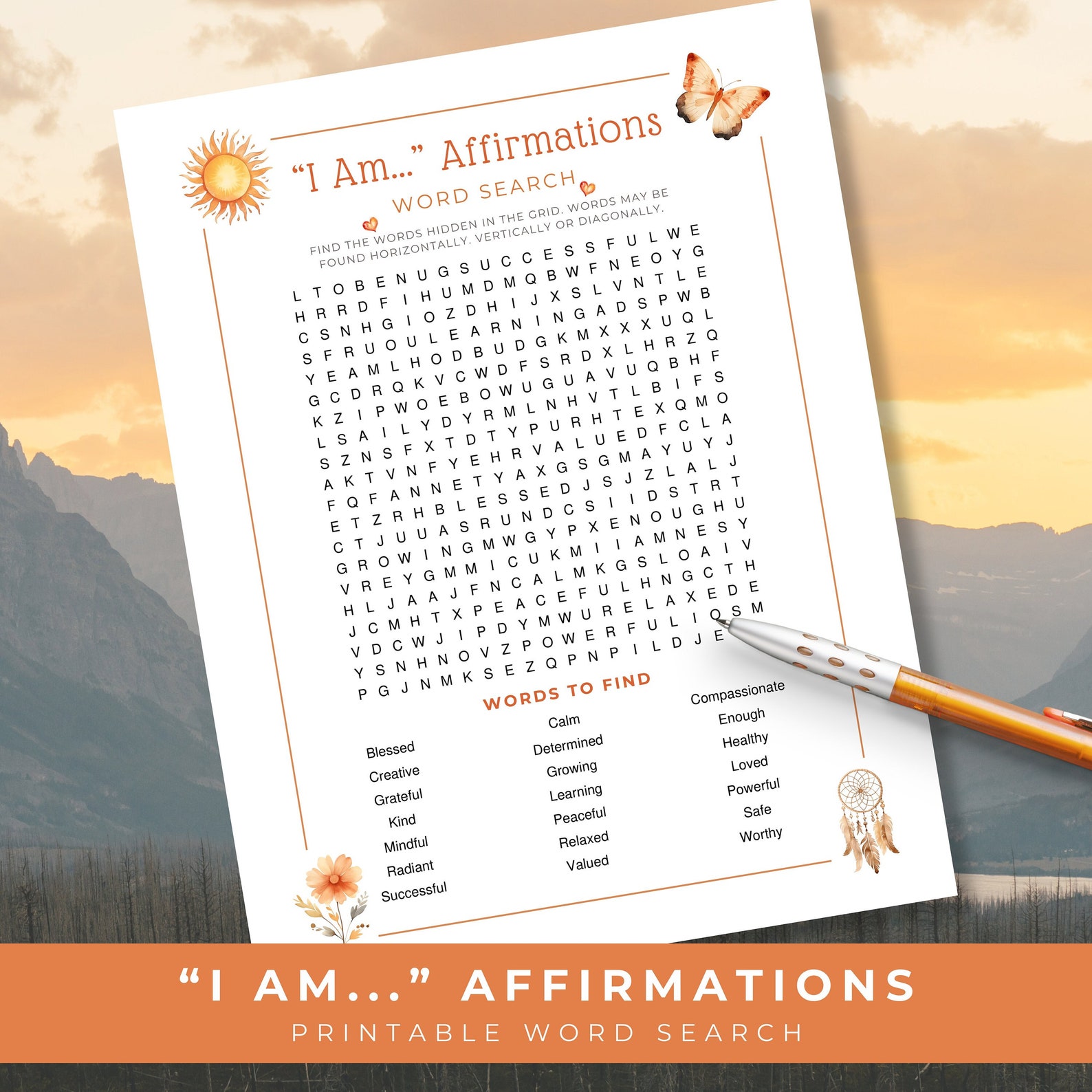 Affirmations Word Search: Boho Mental Health and Mindfulness Puzzle ...
