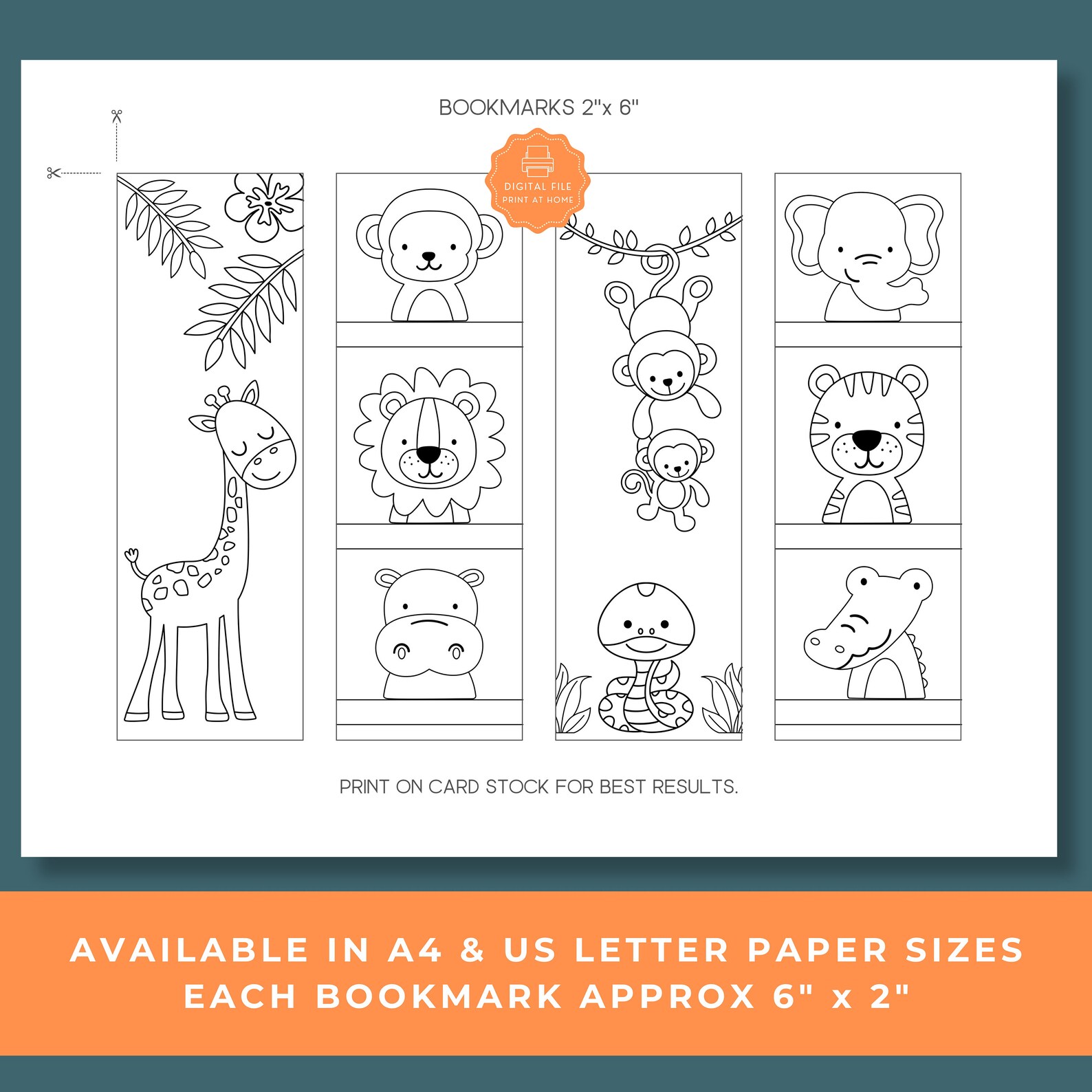 Jungle Animal Coloring Bookmarks, Printable Bookmarks to Color In ...