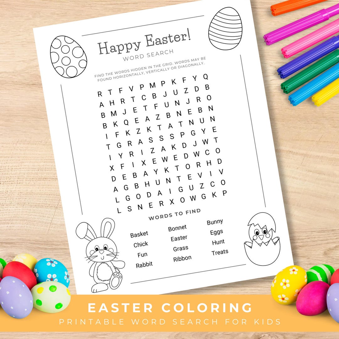 Printable Word Search Easter Kids Coloring Page, Fun Activity Sheets ...
