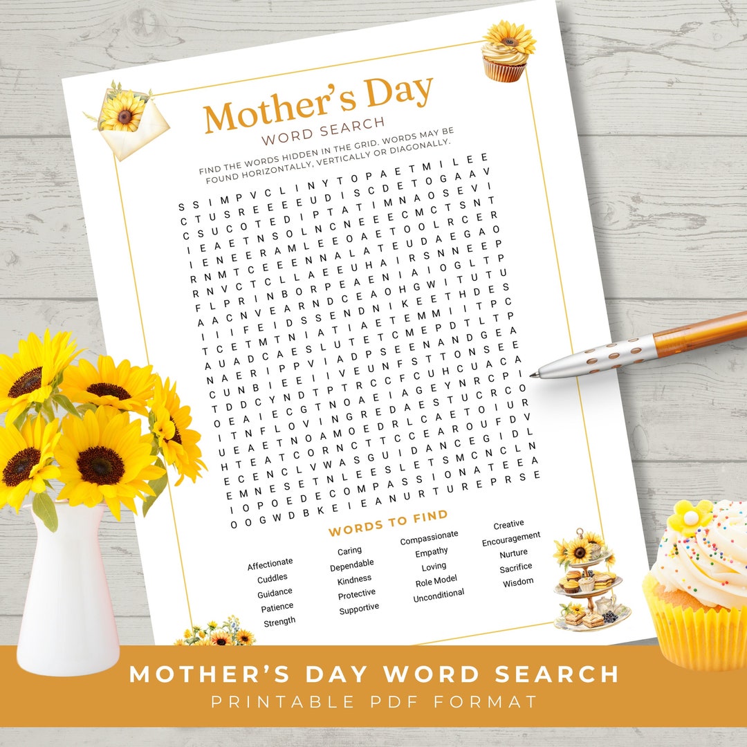 Mother's Day Word Search, Mothers Day Printable Puzzle Game, Gift for ...