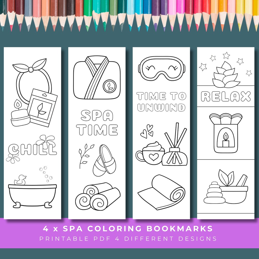 Spa Coloring Bookmarks, Spa Party Coloring, Printable Self-care ...