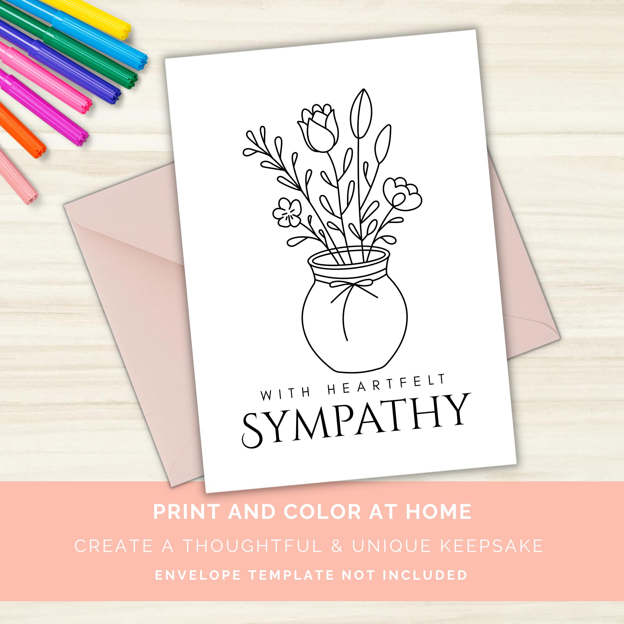 Sympathy Coloring Card Printable, With Heartfelt Sympathy Card to Color ...