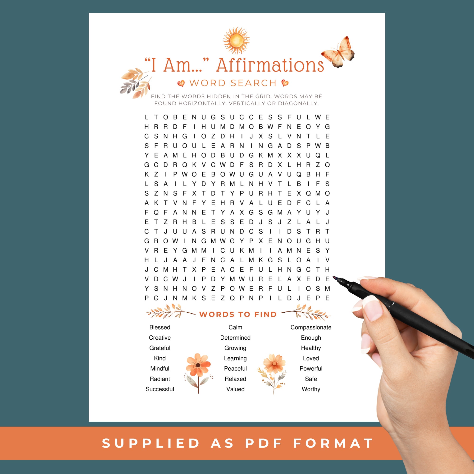 Affirmations Word Search, Self Care Printable Word Game, Affirmation ...