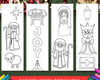 Christian Christmas Printable Colouring Bookmarks Activity for Kids - Etsy
