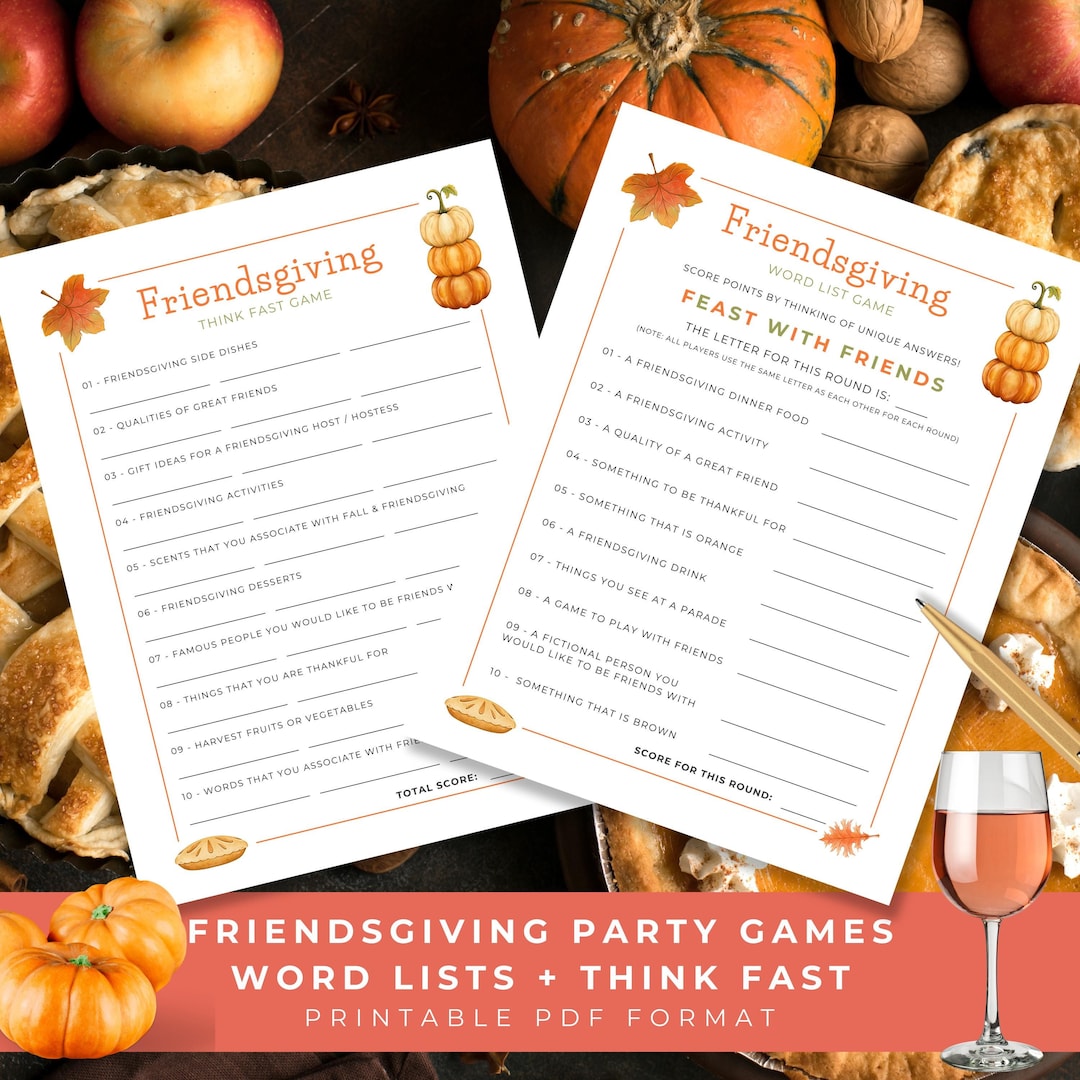 Friendsgiving Games, Printable Friendsgiving Word Games, Friendsgiving ...