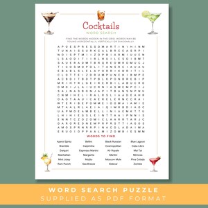 Cocktail Word Search, Printable Cocktail Party Game, Bachelorette Party ...