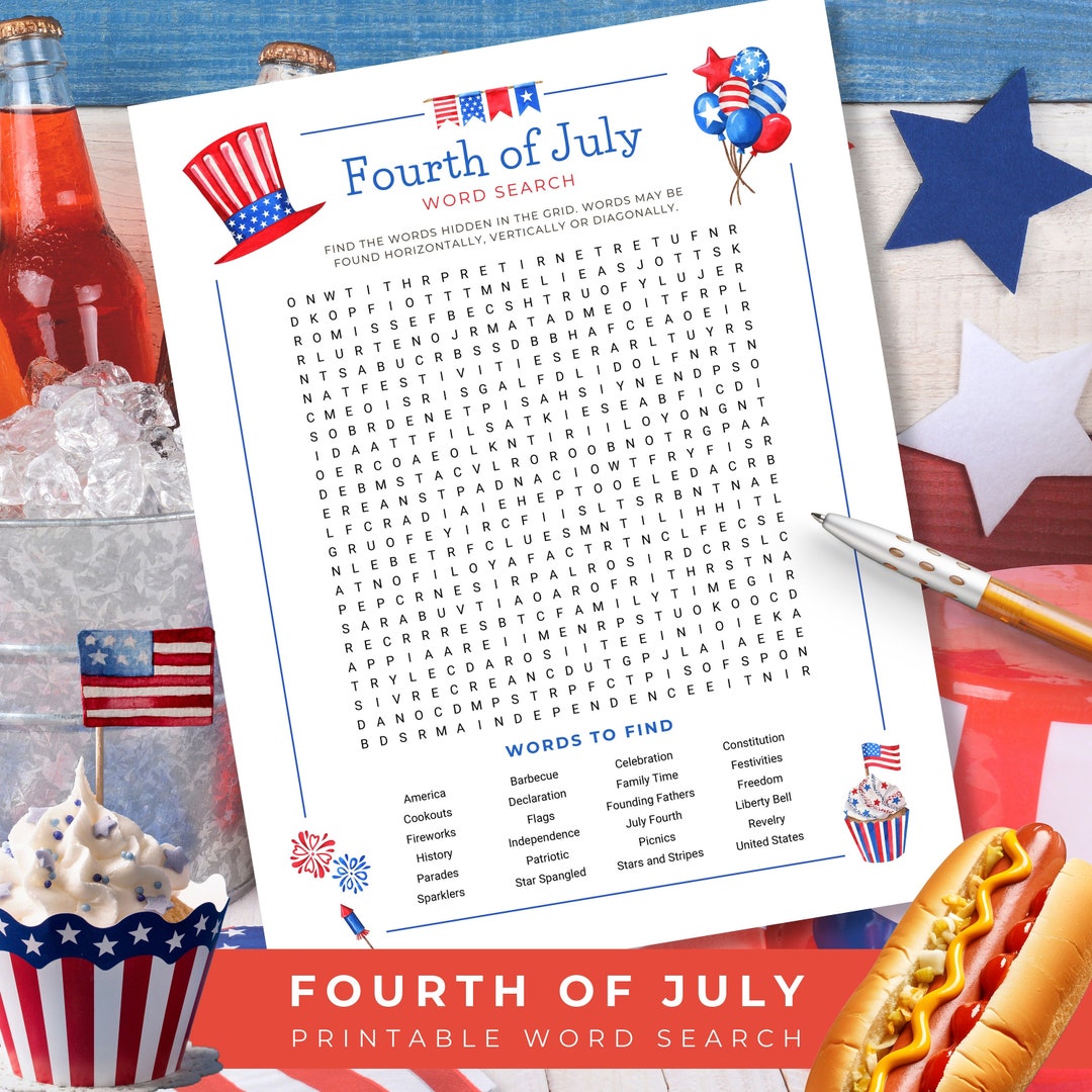 4th of July Word Search for Adults, Fourth of July Party Game Printable ...