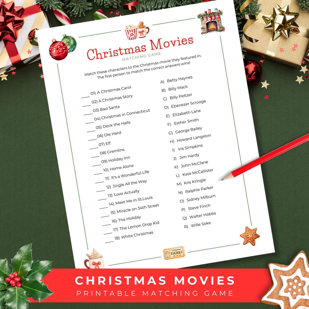 Printable Christmas Party Game for Adults, Christmas Movie Game ...