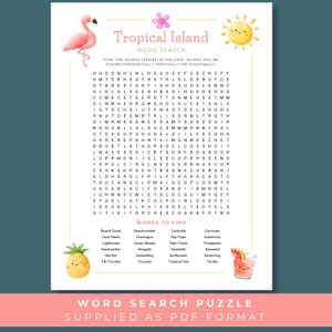 Tropical Word Search for Adults, Summer Party Game Printable, Beach ...