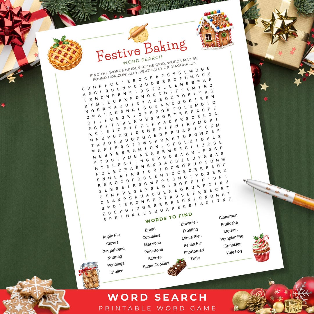 Festive Baking Word Search Printable, Cozy Holiday Baking Game ...