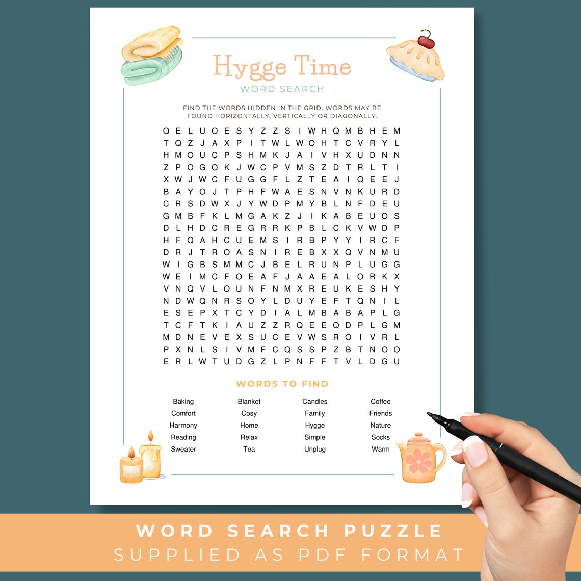 Hygge Word Search, Printable Fall Word Search, Word Search for Adults ...