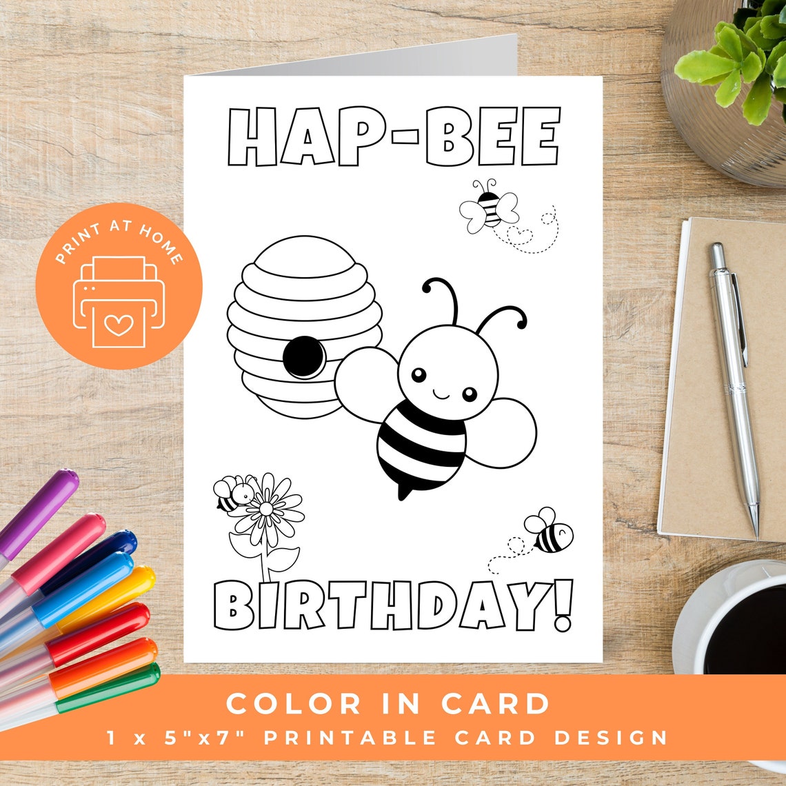 Printable Coloring Birthday Card, Happy Birthday Coloring Card, Color ...
