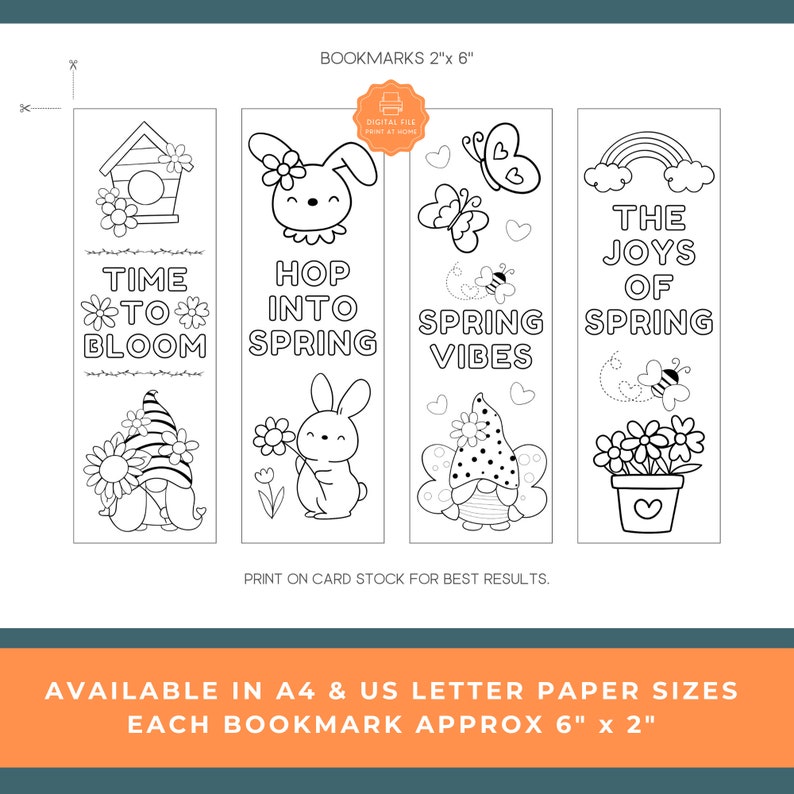 Spring Coloring Bookmarks, Coloring Bookmark for Kids, Printable ...