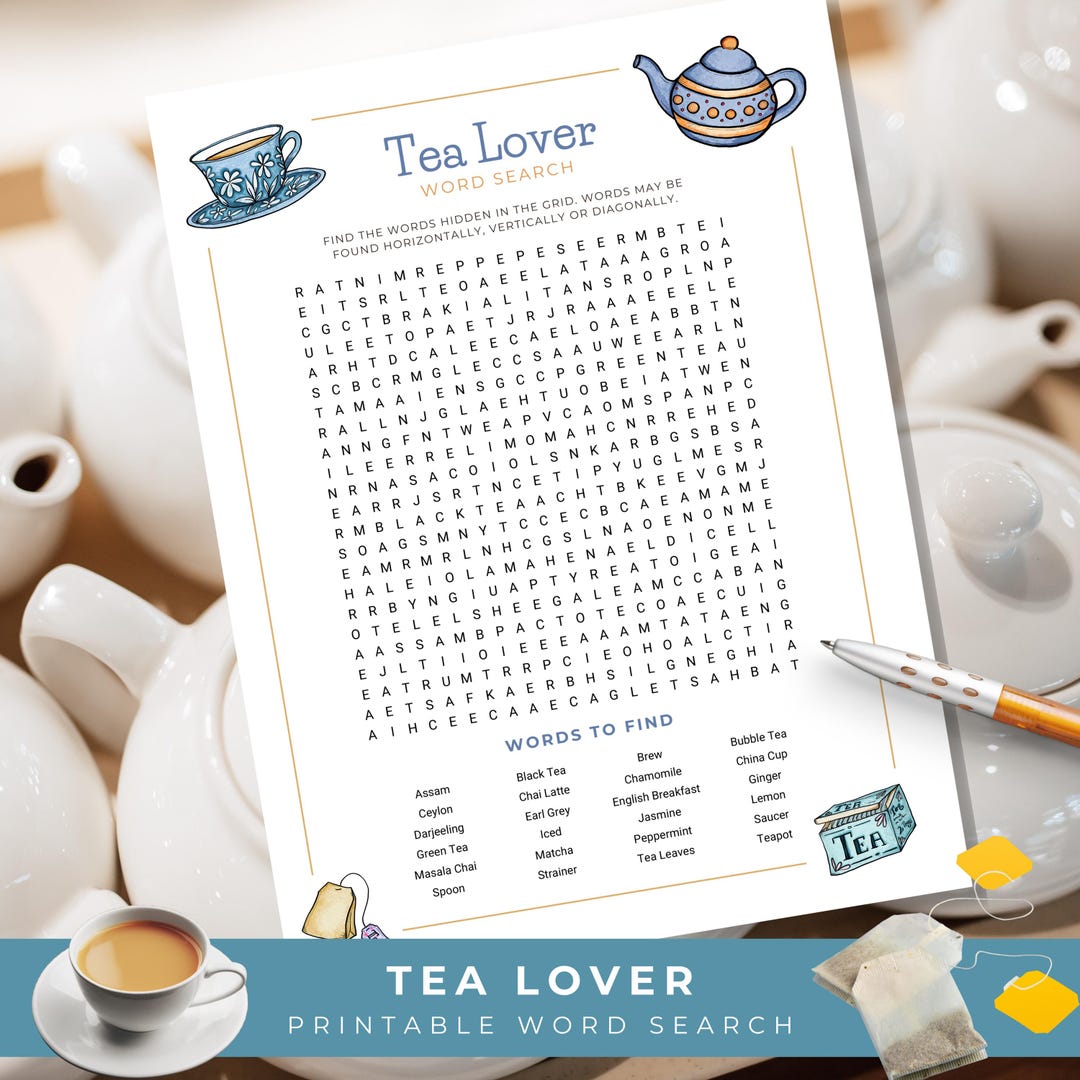 Tea Lover Word Search, Tea Time Game, Tea Party Game for Adults ...