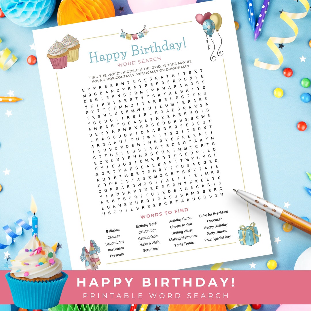 Happy Birthday Word Search, Printable Party Game, Office Birthday ...